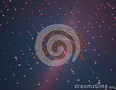 Brain Composed of Binary Code, Network Data Transmission, Program Core ...