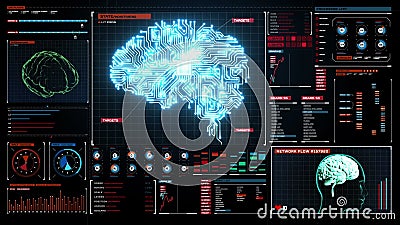 Brain Connected CPU Chip Circuit Board In Digital Display Dashboard ...