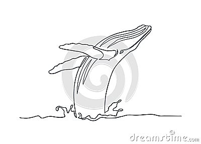 Breaching Humpback Whale Line Art Vector Illustration | CartoonDealer ...