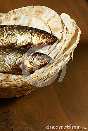 Bread and fish stock photo. Image of christianity, basket - 32586240