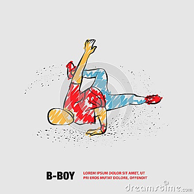 Breakdancer Makes A Frieze. Vector Outline Street Dancing With Scribble ...