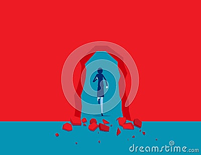 Breaking Through Red Wall. Break Through Obstacles. Flat Cartoon Vector ...