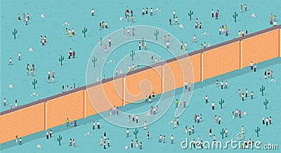 Brick Wall Dividing People. Vector Illustration | CartoonDealer.com ...