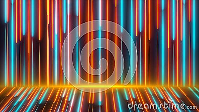 Bright Colored Neon Beams Are On Wall And Floor, Modern Neon Technology ...