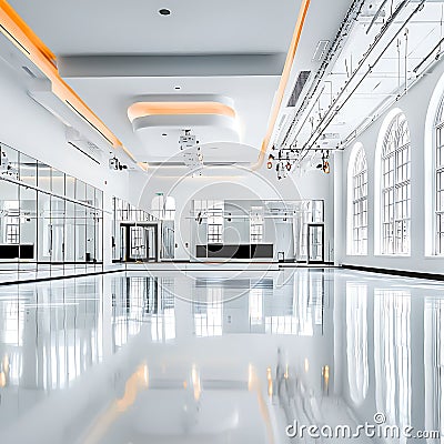 Bright Dance Studio With Mirrored Walls And Ballet Barre Royalty-Free ...