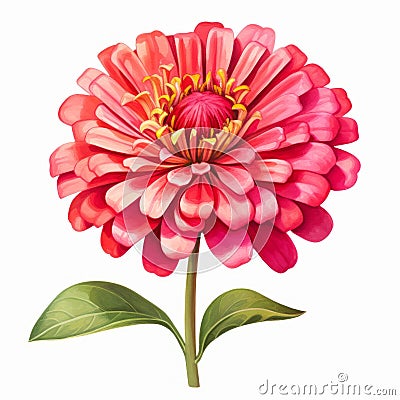 Bright Pink Zinnia Flower Illustration On White Background ...