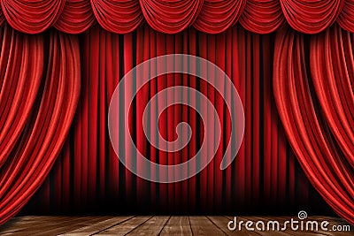Bright Red Stage Drapes With Many Swags Stock Images - Image: 11002354
