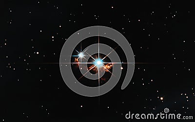 Bright Star With Nebula And Diffraction Spikes In Dark Space Stock ...