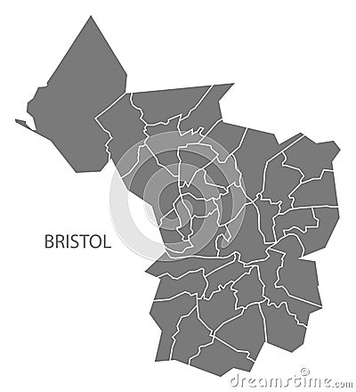Bristol City Map With Wards Grey Illustration Silhouette Shape Cartoon ...
