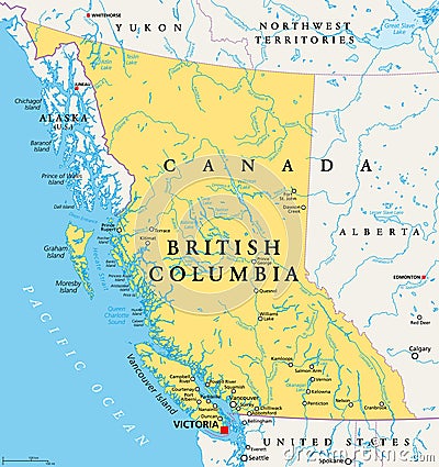 British Columbia, BC, Province Of Canada, Political Map Vector ...