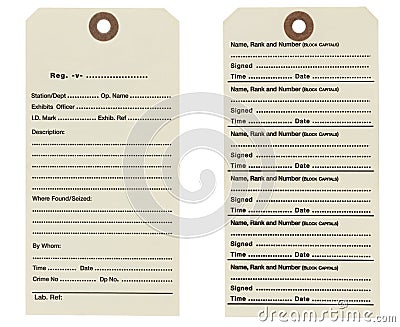 British Police Exhibit / Evidence Label Stock Photo | CartoonDealer.com ...