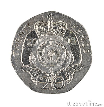 British Twenty Pence Coin Isolated On White Stock Photos - Image: 20089973