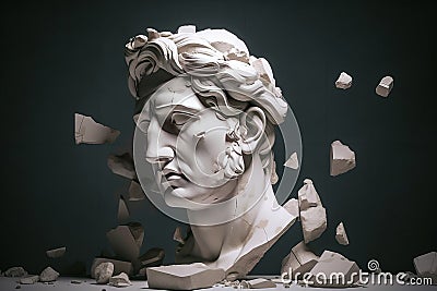 Broken Ancient Greek Statue Head Falling In Pieces. Broken Marble ...
