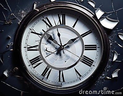 A Broken Clock With Hands Stuck At Midnight, Echoing The Timeless ...