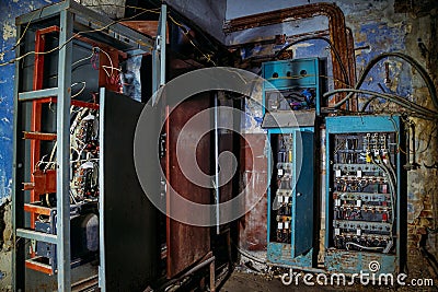 Broken Electrical Switchgear Cabinets With Control Panels In Abandoned ...