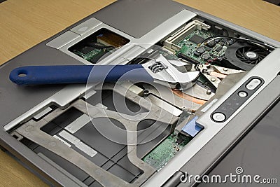 Laptop Computer Disassembled into Broken Pieces Stock Photo - Image of ...