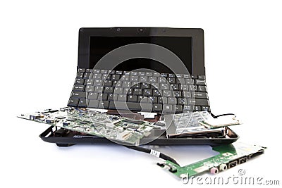 Laptop Computer Disassembled into Broken Pieces Stock Photo - Image of ...