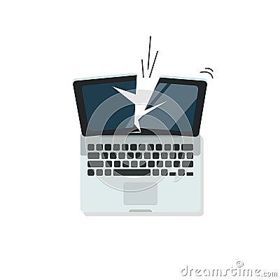 Broken Laptop Vector Illustration Isolated, Crashed Computer Flat ...