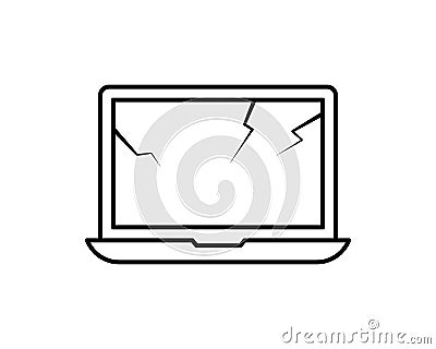 Broken Laptop Vector Illustration Isolated On White Color Background ...