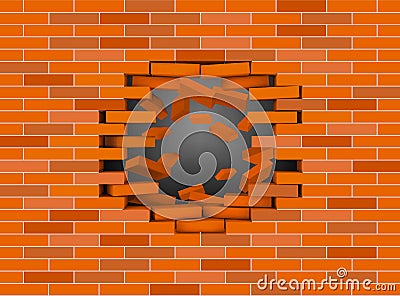 Broken White Brick Wall With Flying Bricks Stock Vector - Image: 74615725