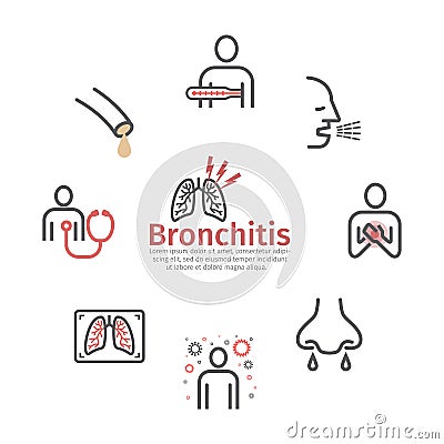 Bronchitis Banner. Line Icons. Infographic Symbol. Vector Sign For Web ...