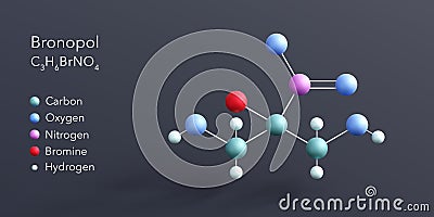 Bronopol Molecule 3d Rendering, Flat Molecular Structure With Chemical ...