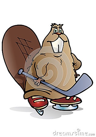 Brown Beaver Playing Hockey Ice Royalty Free Stock Image - Image: 22711286