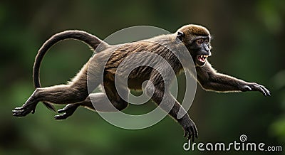 A Brown Monkey Is Captured In Mid-leap With Its Limbs Extended And ...