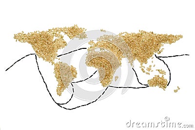 Brown Rice World Map With Trade Routes Stock Photography ...