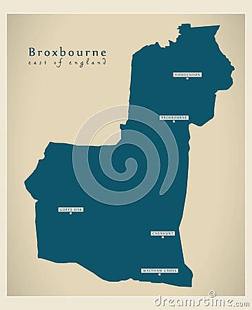 Broxbourne District Map - England UK Vector Illustration ...