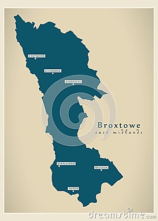 Broxtowe District Map - England UK Cartoon Vector | CartoonDealer.com ...