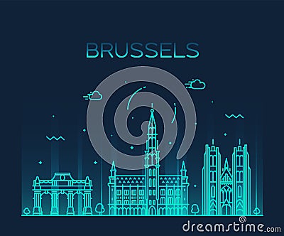 Brussels Skyline Belgium Vector Linear Style City | CartoonDealer.com ...