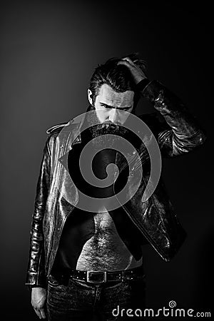 Brutal Angry Biker On A Dark Background. Royalty-Free Stock Photography ...