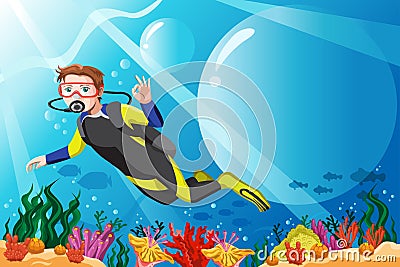 Buceo Nadando Bajo El Agua En El Mar O En El Océano. Ilustración ...
