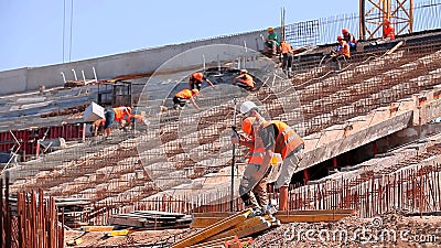 Building Construction. Working Process at a Construction Site. Builders ...