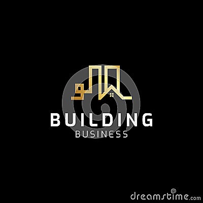 Building Gold Line Logo Icon Template. Vetor Illustration. Modern ...