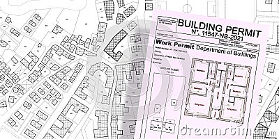 Building Permit Concept With Imaginary General Urban Plan And Cadastral ...