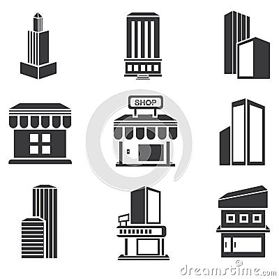 Store and Building Icon Set Stock Vector - Illustration of market ...
