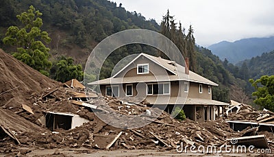 Buildings Affected By A Landslide. Natural Disaster. Royalty-Free Stock ...