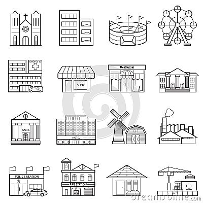Store and Building Icon Set Stock Vector - Illustration of market ...