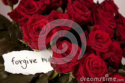 A Bunch Of Roses In Vase With Note - Forgive Me Royalty Free Stock ...
