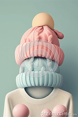 Bunch Of Stacked Knitted Pastel Color Sweaters Scarf And Hat With ...