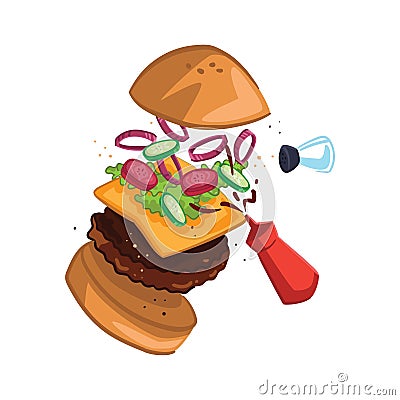 Burger Exploded View. Vector Illustration Decorative Design ...