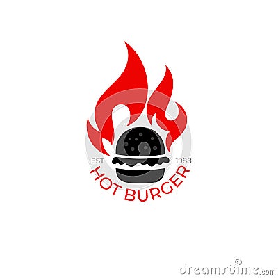 Burger Logo And Fire Design Template, Food Logos Vector Illustration ...