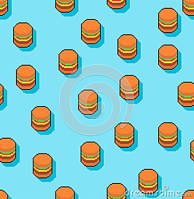 Burger Pixel Art Pattern Seamless. Hamburger 8 Bit Background ...