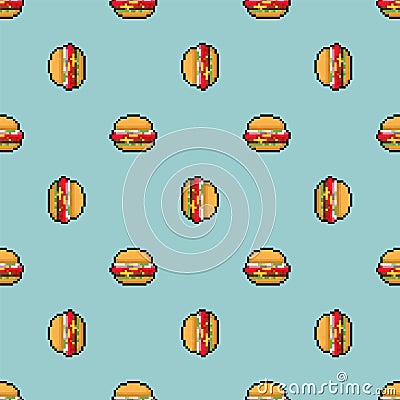 Burger Pixel Art Pattern Seamless. Hamburger Pixelated Background. Fast ...