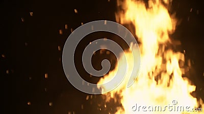 Burning Ash Rise from Large Fire in Black Background Stock Video ...