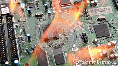 Burning Circuit Board with Electronic Components Stock Footage - Video ...