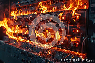 Burning Electrical Panel, Switchboard On Fire After A Short Circuit ...