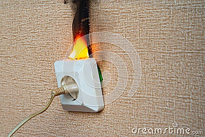 Burning Electrical Wiring And Electrical Outlet. Faulty Wiring Causes ...